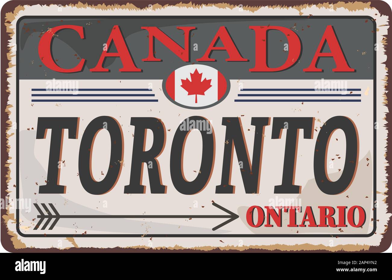 Toronto Canada rusty old enamel sign on white background Stock Vector ...