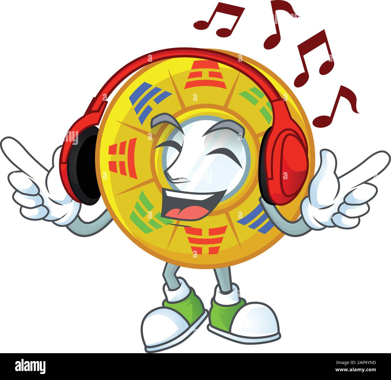 Listening music chinese circle feng shui mascot cartoon character ...