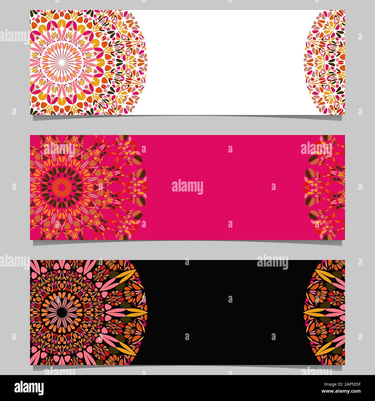 Horizontal abstract floral mandala banner template set - vector ...