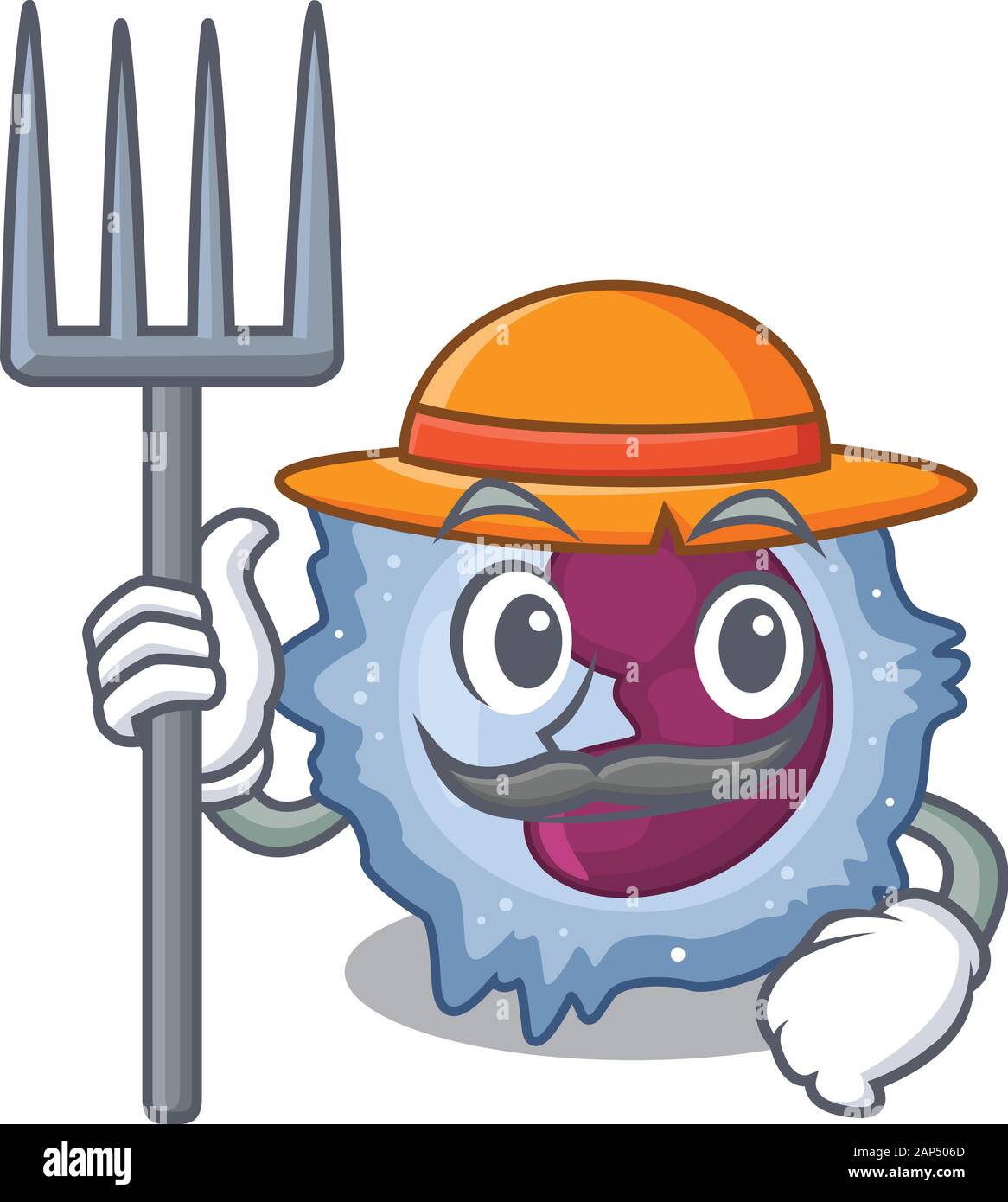Cheerfully Farmer monocyte cell cartoon picture with hat and tools ...