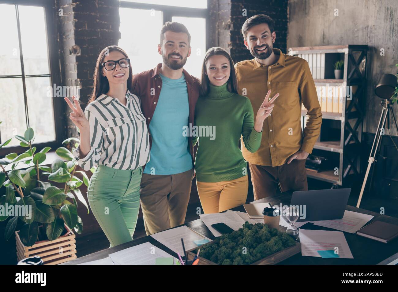 Company of four nice attractive friendly cheerful cheery people couples ...