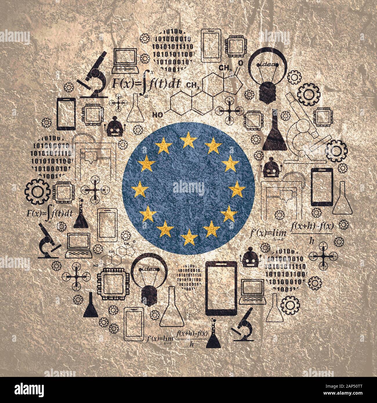 Innovation and technology concept. Circle frame with thin line icons ...