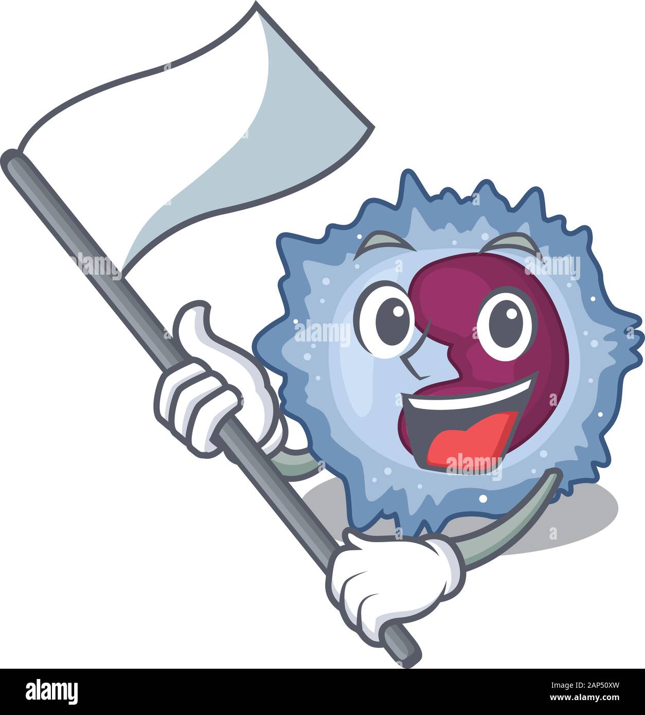 Funny monocyte cell cartoon character style holding a standing flag ...