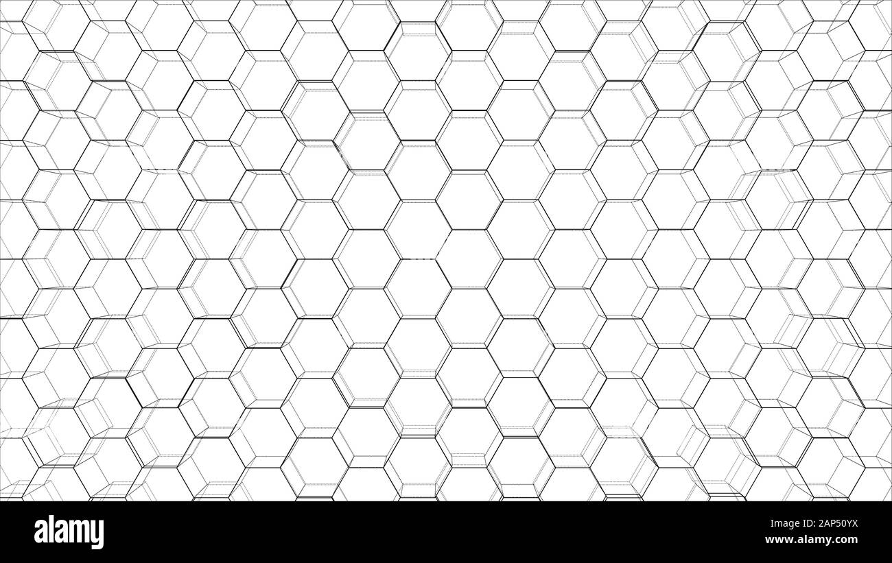 Abstract background of hexagons outline. Vector rendering of 3d. Wire ...
