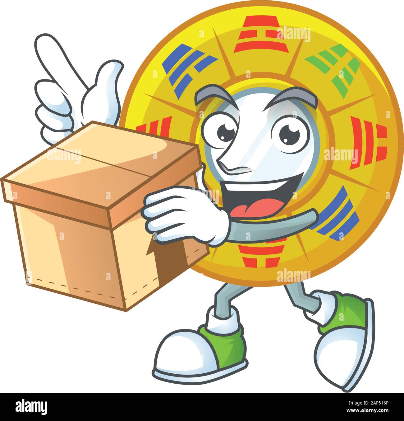 Cute chinese circle feng shui cartoon character having a box Stock ...