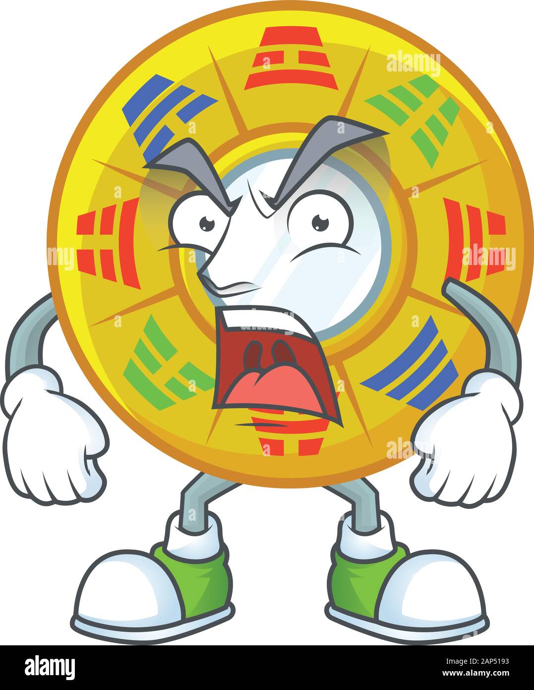 Chinese circle feng shui cartoon character design having angry face ...