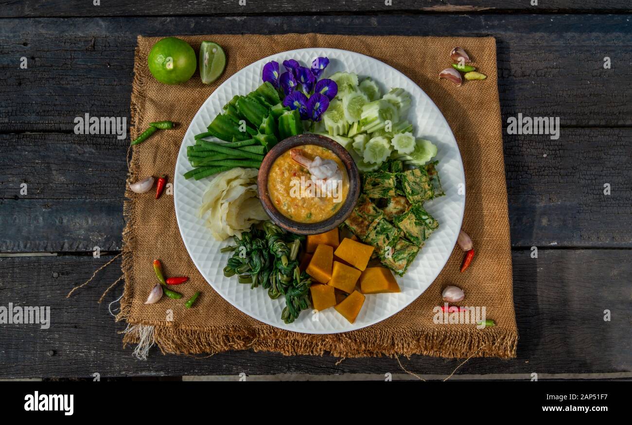 Thai Traditional Local Food : Shrimps chili dip or nam prik with ...