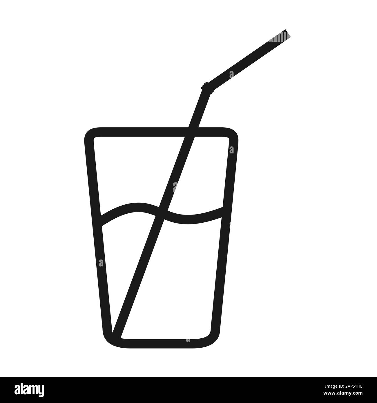 Flat vector icon of a glass with a straw. Empty outline isolated on a ...