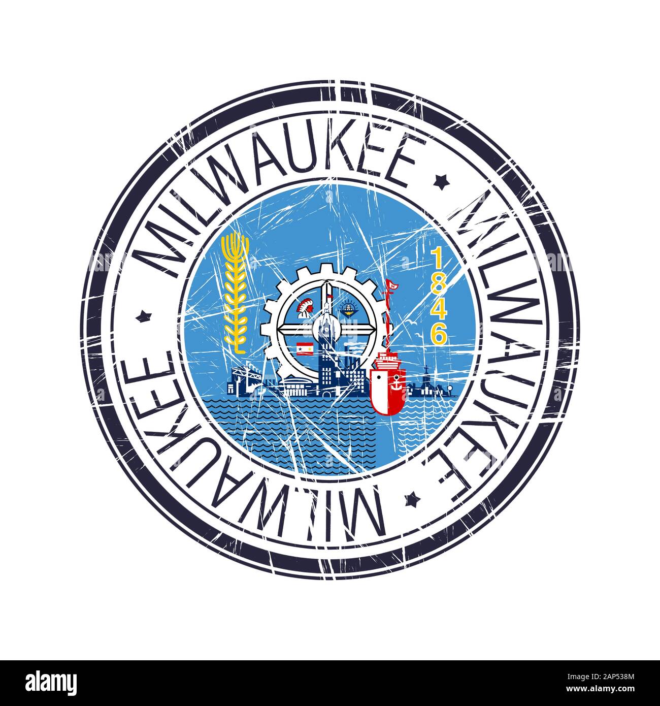 City of Milwaukee postal rubber stamp, vector object over white ...