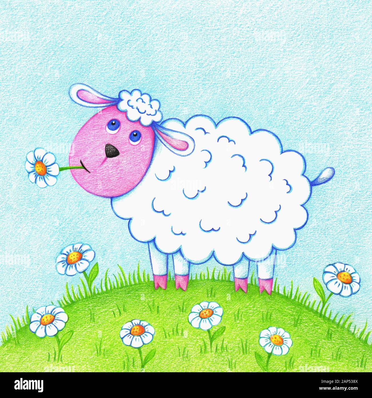 Hand drawn illustration of sheep for kids Stock Photo - Alamy