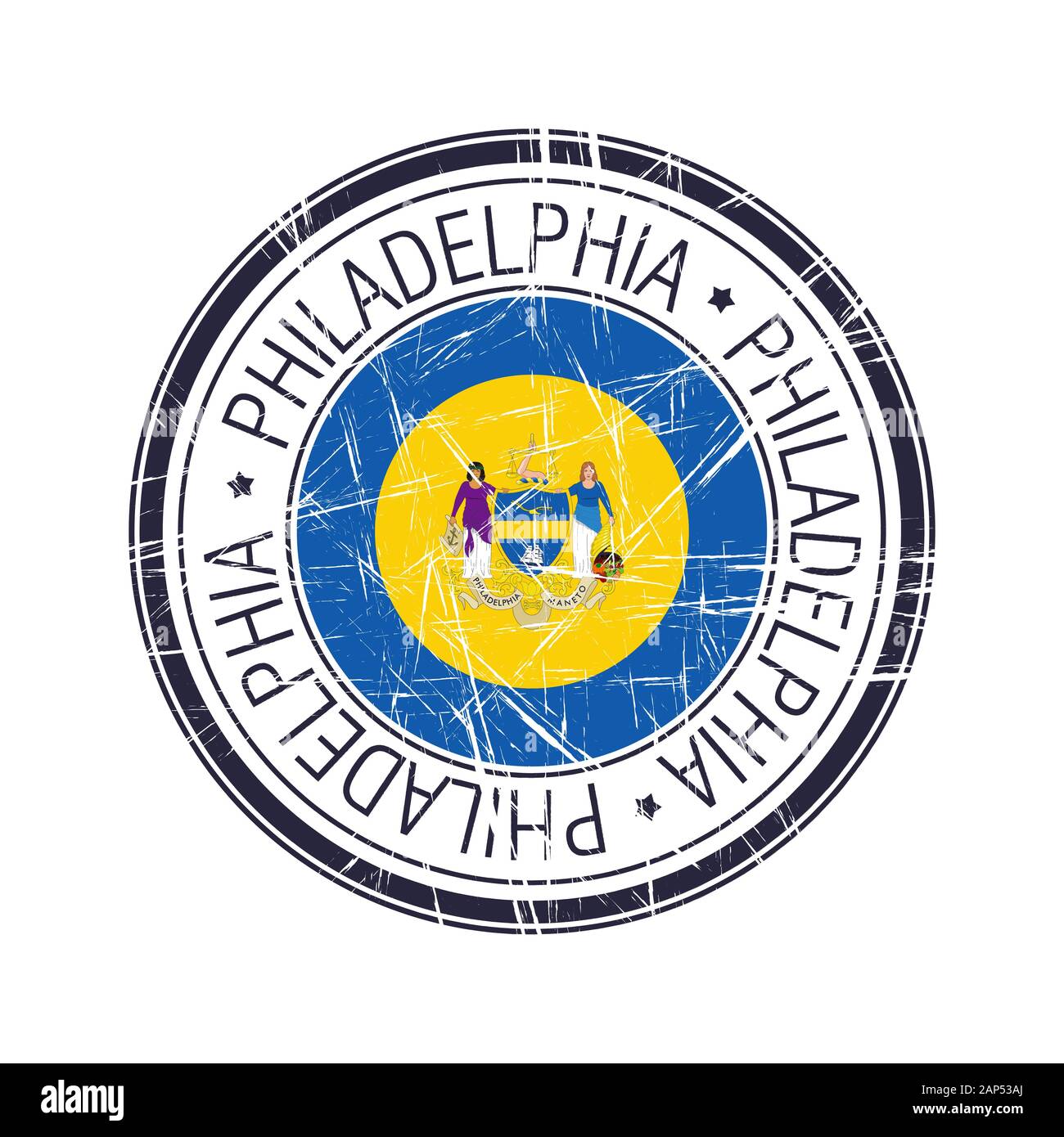 City of Philadelphia postal rubber stamp, vector object over white ...
