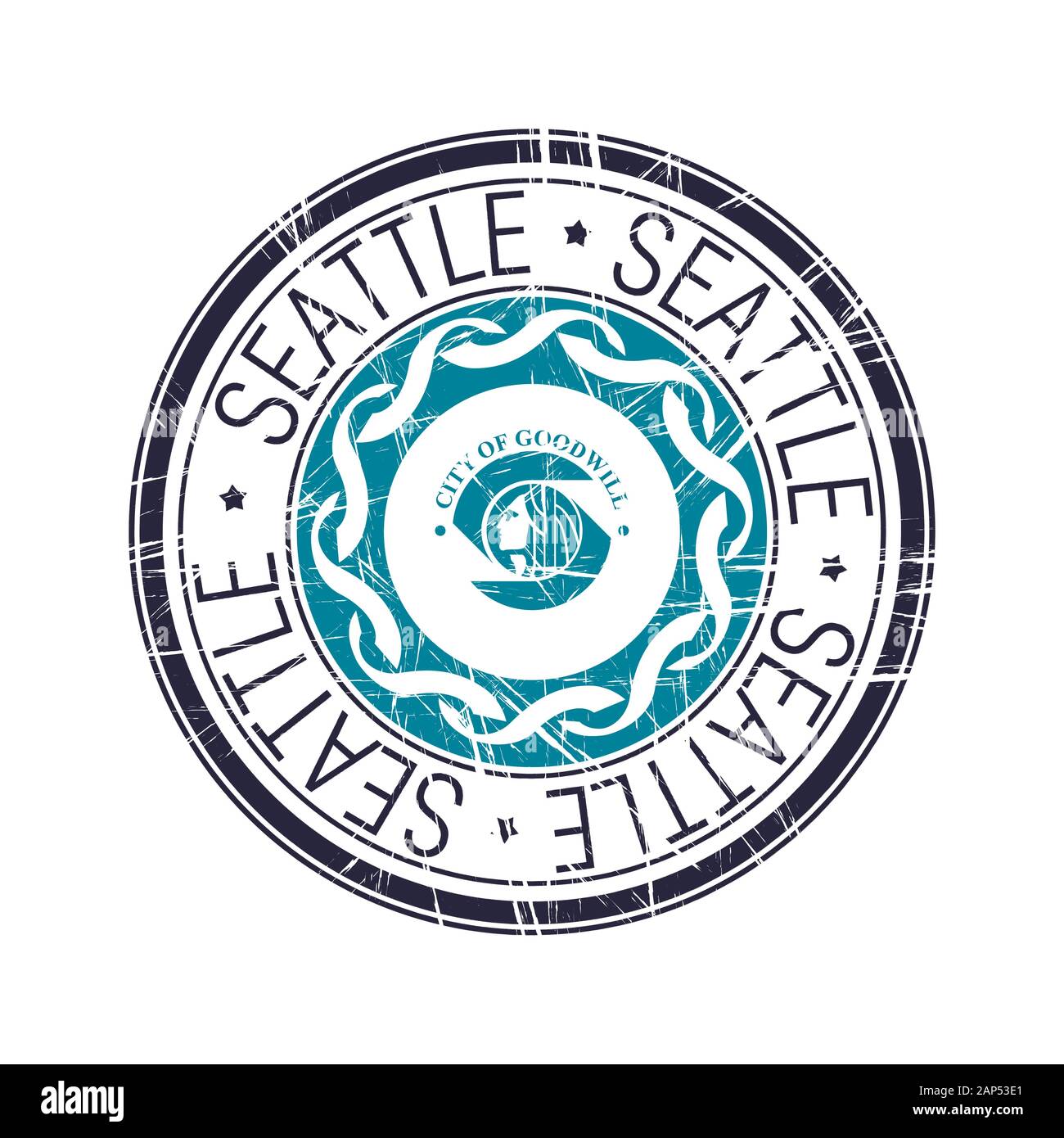 City of Seattle, Washington postal rubber stamp, vector object over ...