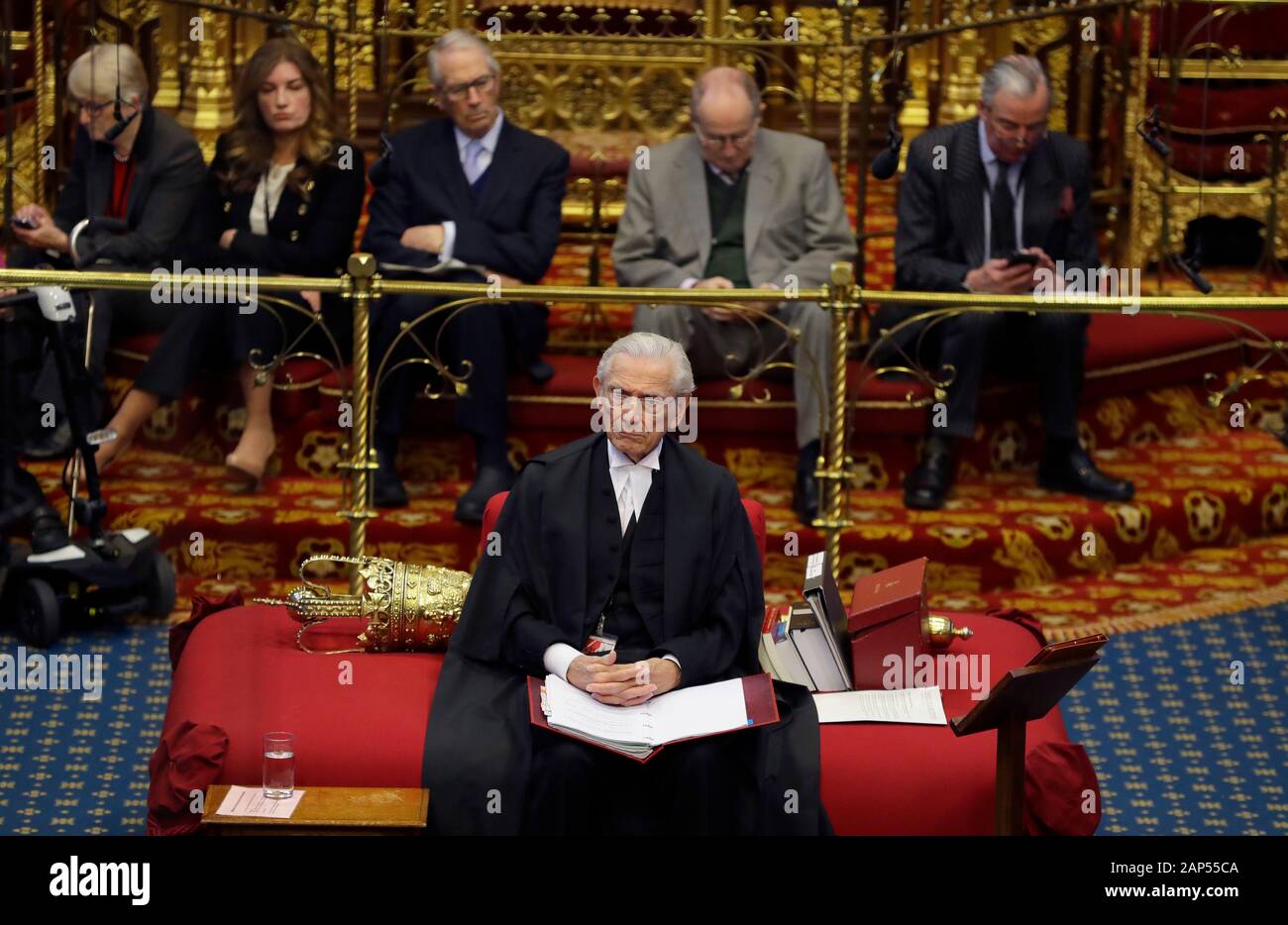 The Lord Speaker Lord Fowler listens inside the House of Lords in ...