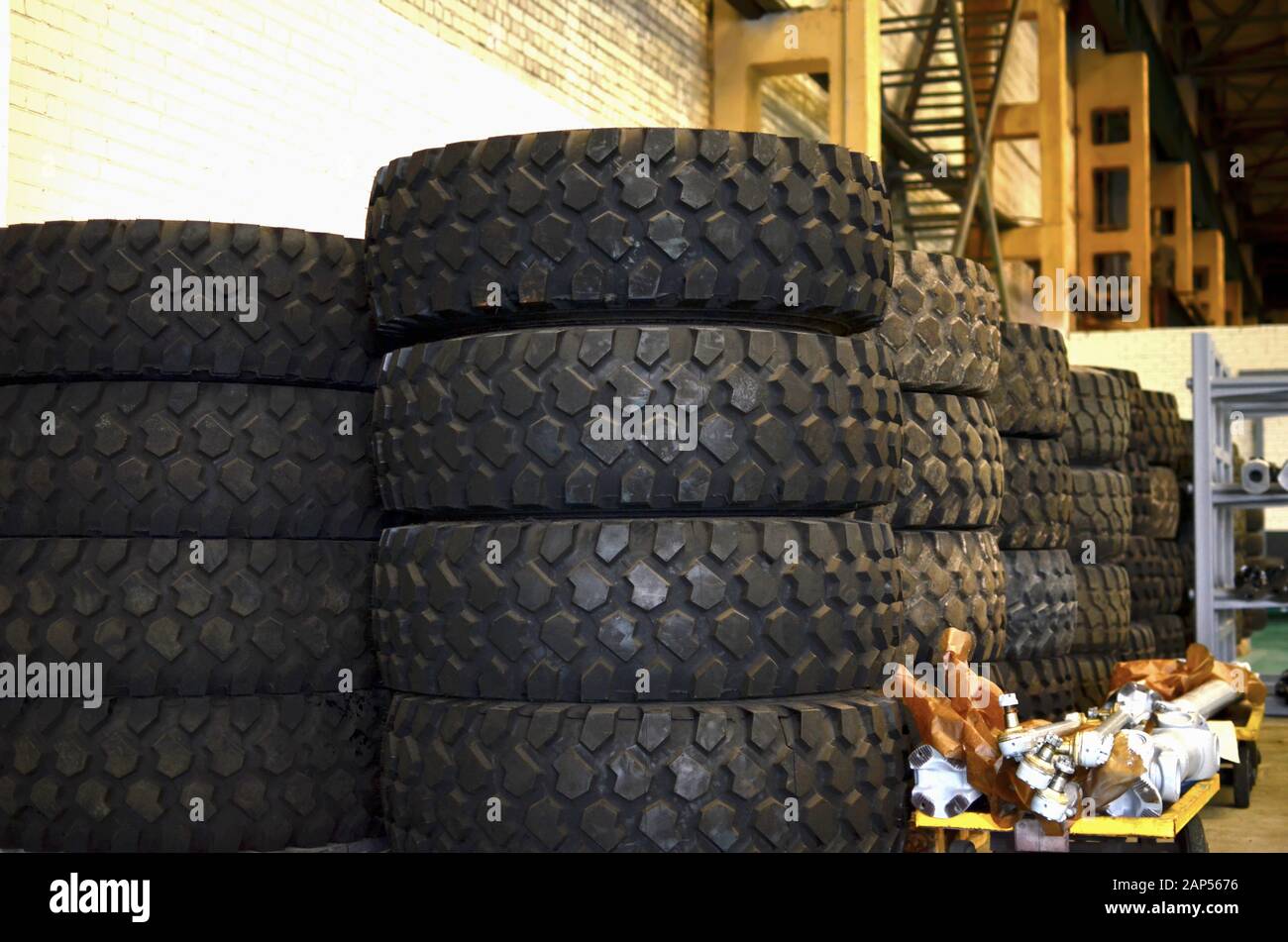 Warehouse with tires for trucks at an industrial plant for the ...