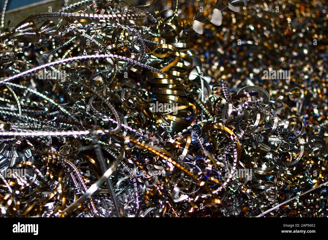 Steel scrap materials recycling. Aluminum chip waste after machining ...