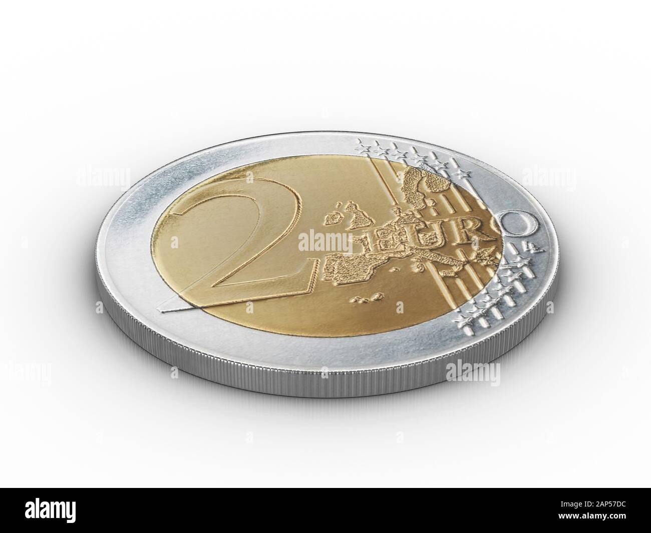 Two euro coin on a white background. 3d illustration Stock Photo - Alamy