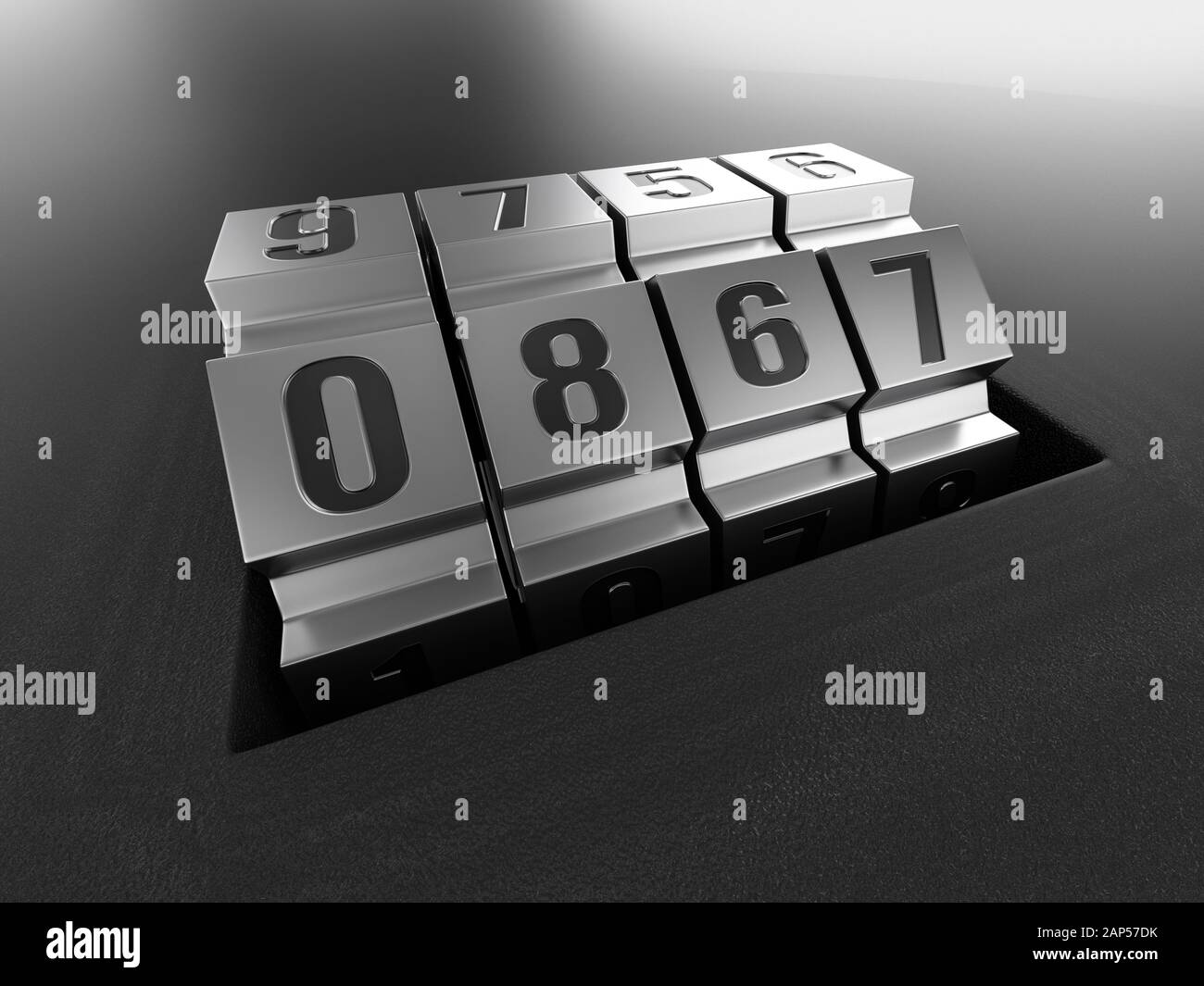 Metallic combination lock with four number. 3d illustration Stock Photo ...