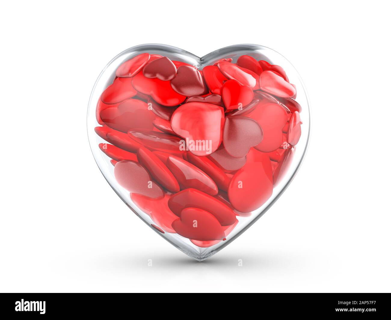 Hearts into glass heart on a white background. 3d illustration Stock ...