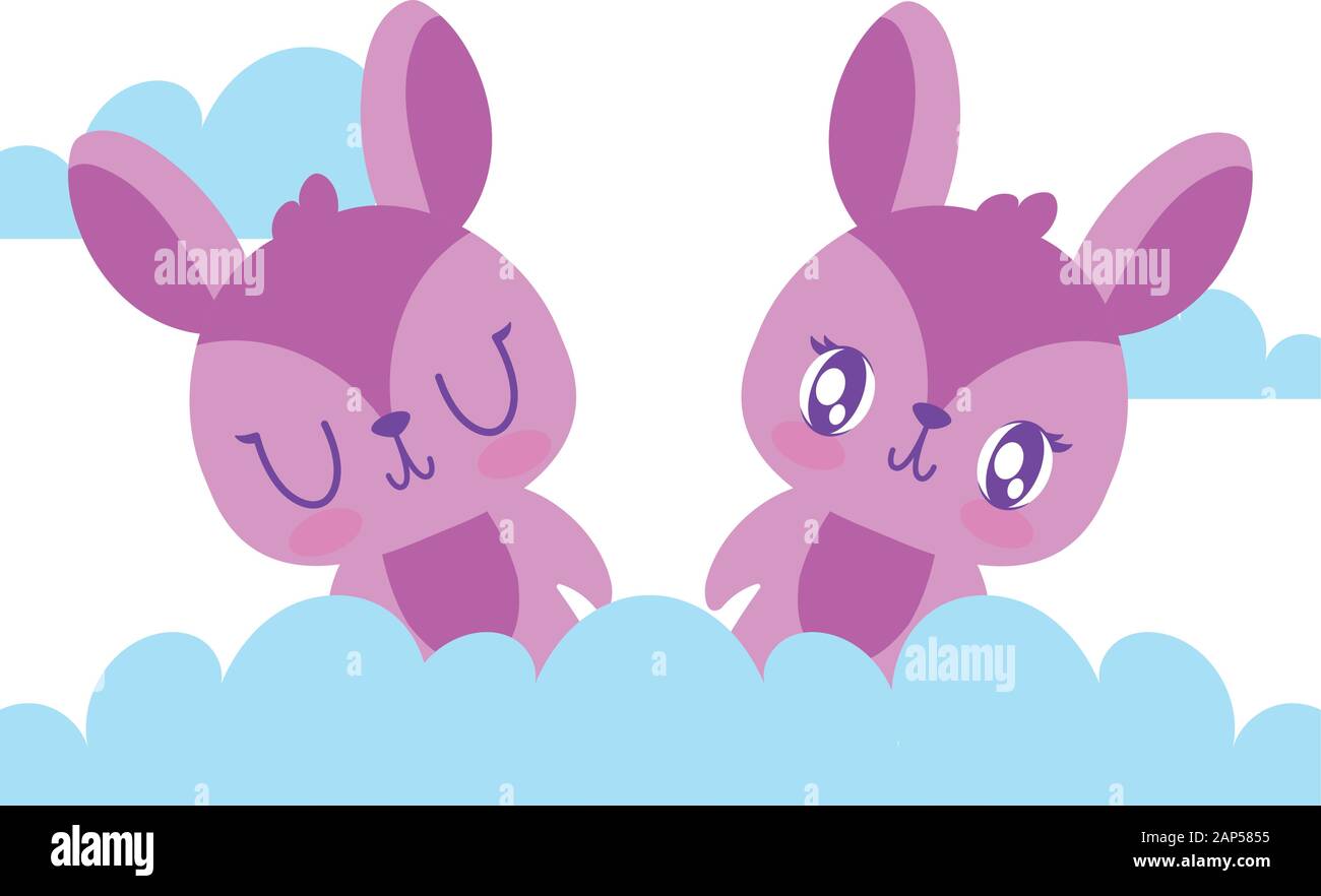 Cute rabbits cartoons and clouds design, Animal zoo life nature ...