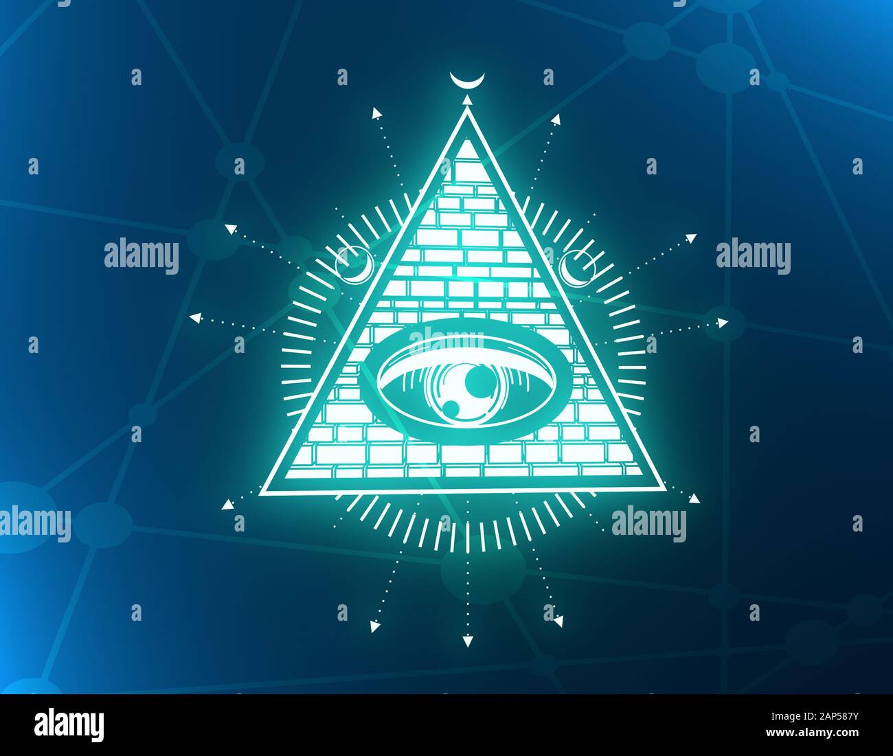 Mystical geometry neon shine symbol. Linear alchemy, occult ...