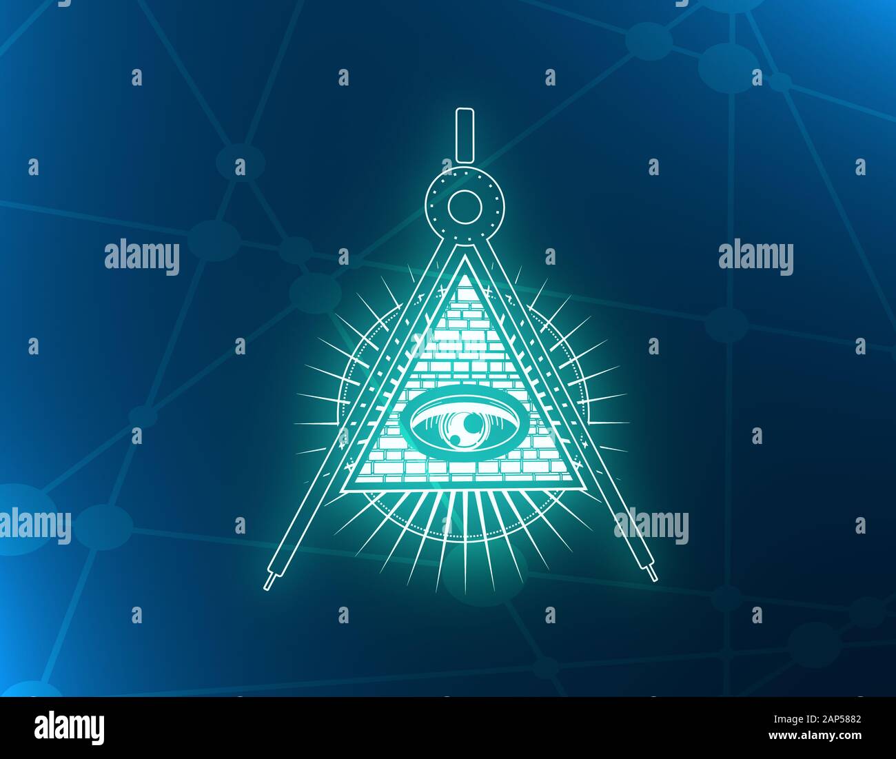 Mystical geometry neon shine symbol. Linear alchemy, occult ...