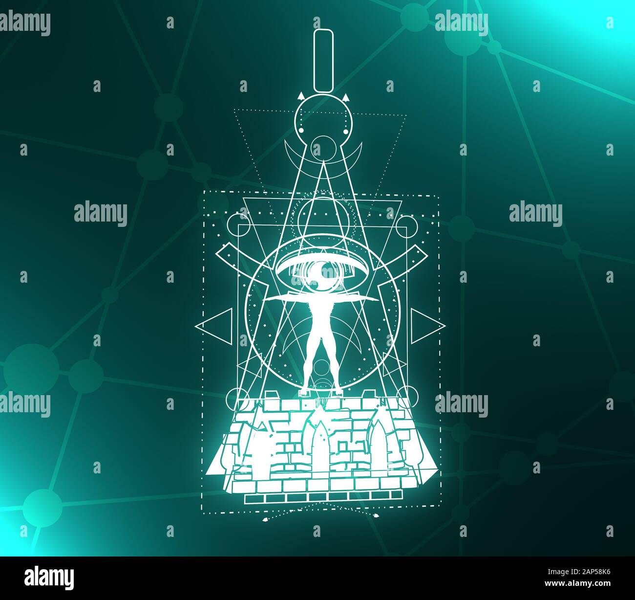 Mystery, witchcraft, occult and alchemy tattoo sign. Mystical vintage ...