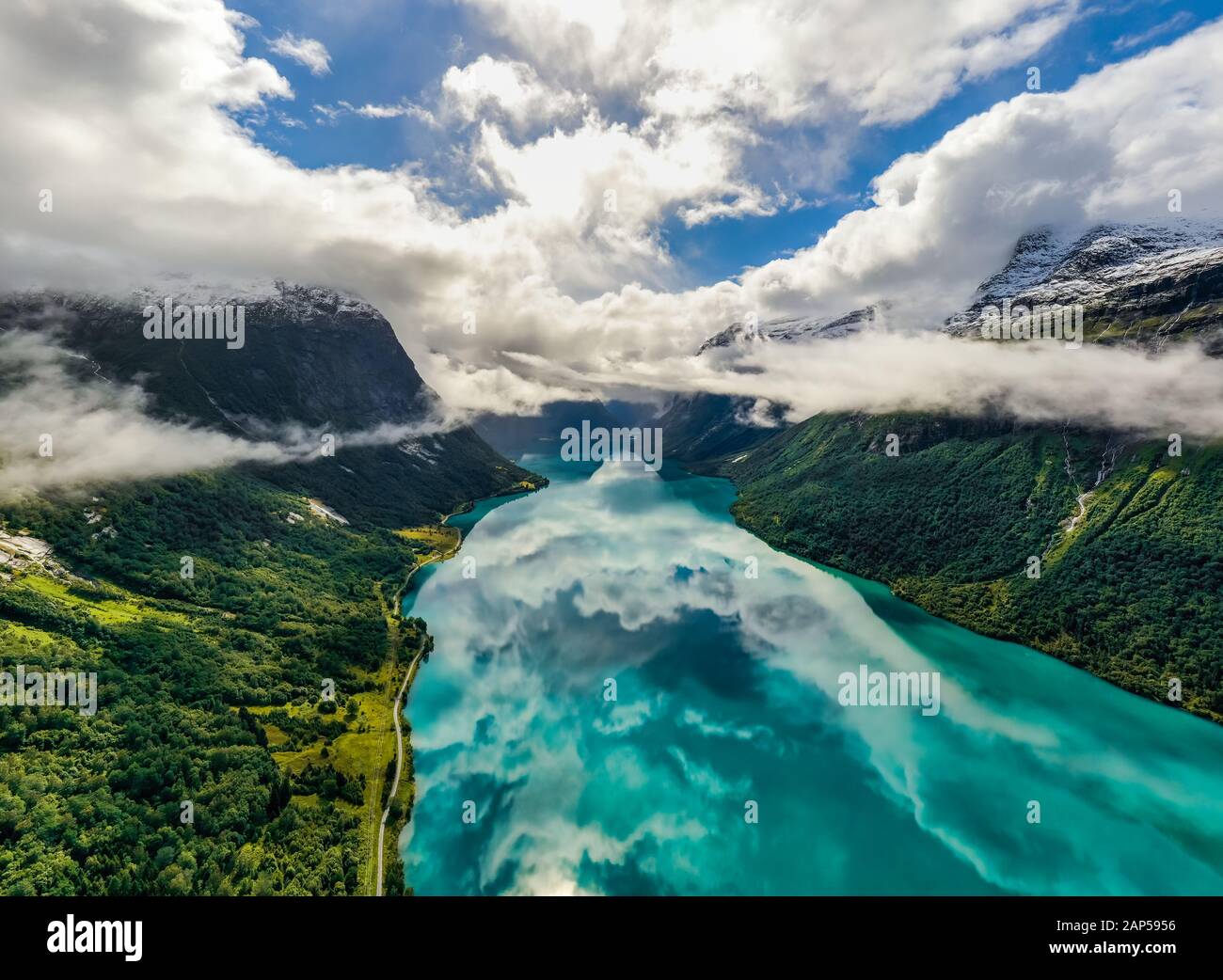 Beautiful Nature Norway natural landscape. lovatnet lake Lodal valley ...