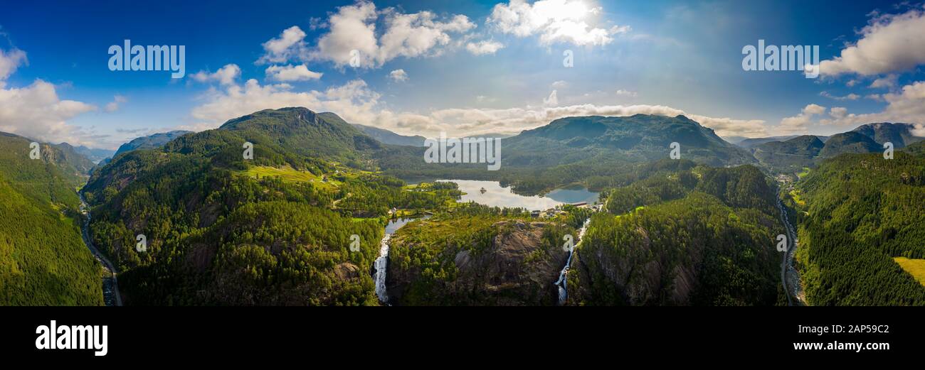 Beautiful Nature Norway natural landscape. Panorama Latefossen ...