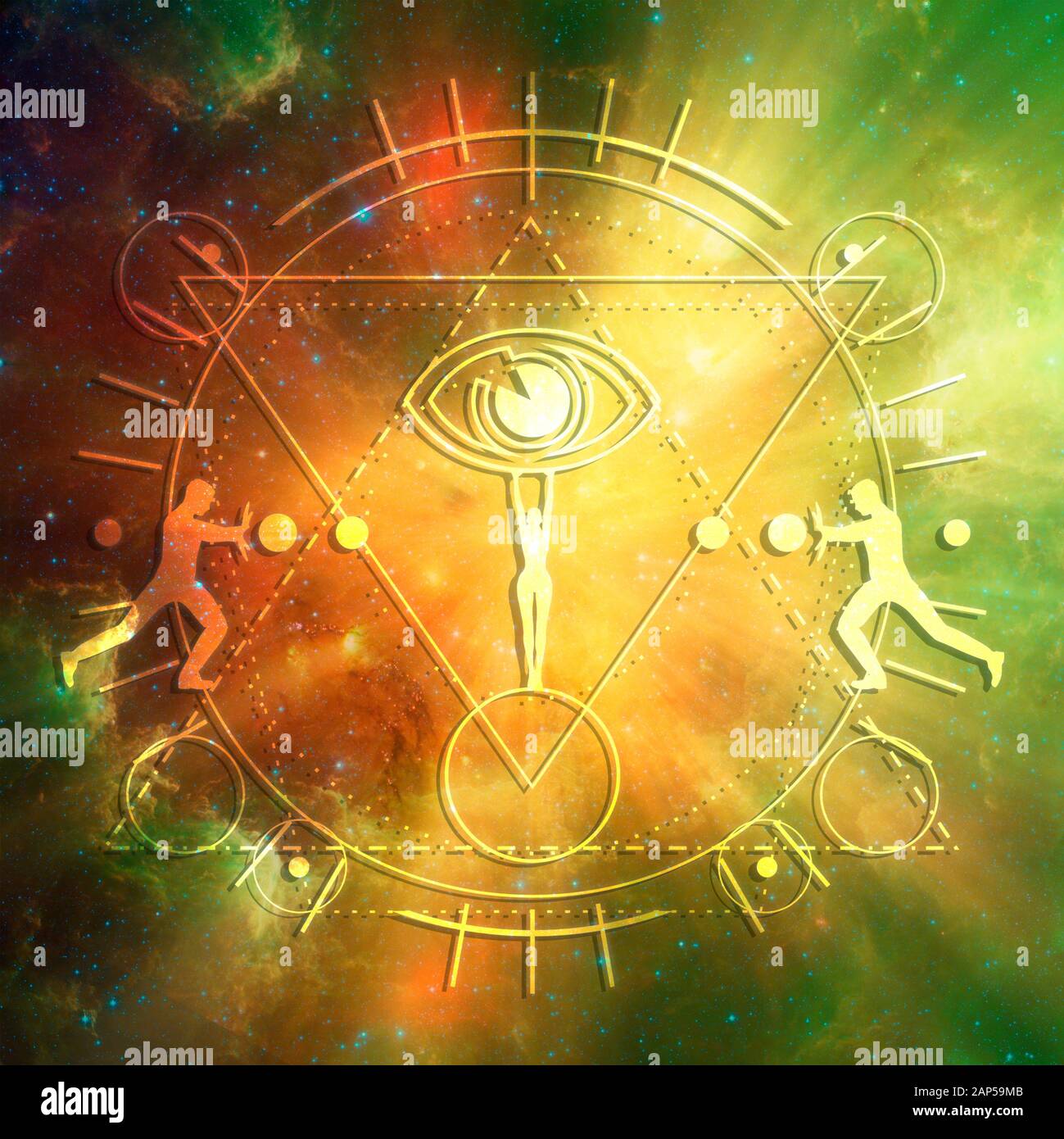 Witchcraft, occult and alchemy sign. Mystical thin lines symbol with ...