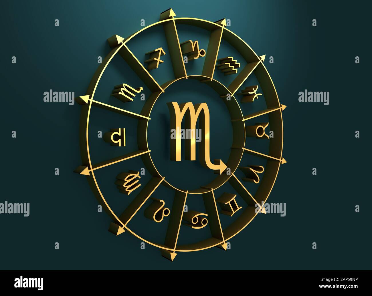 Scorpion astrology sign. Golden astrological symbol. 3D rendering Stock ...