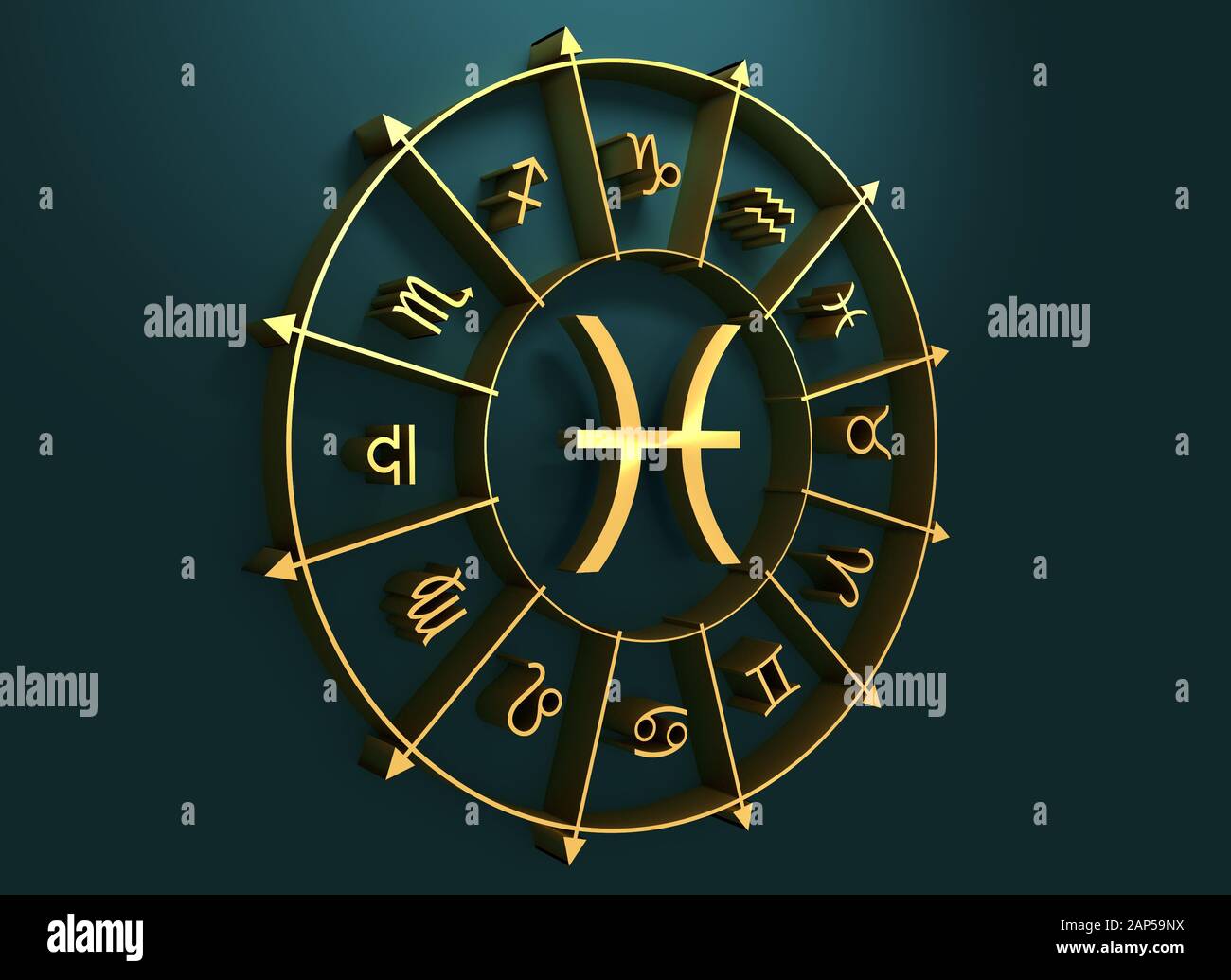 Fish astrology sign. Golden astrological symbol. 3D rendering Stock ...