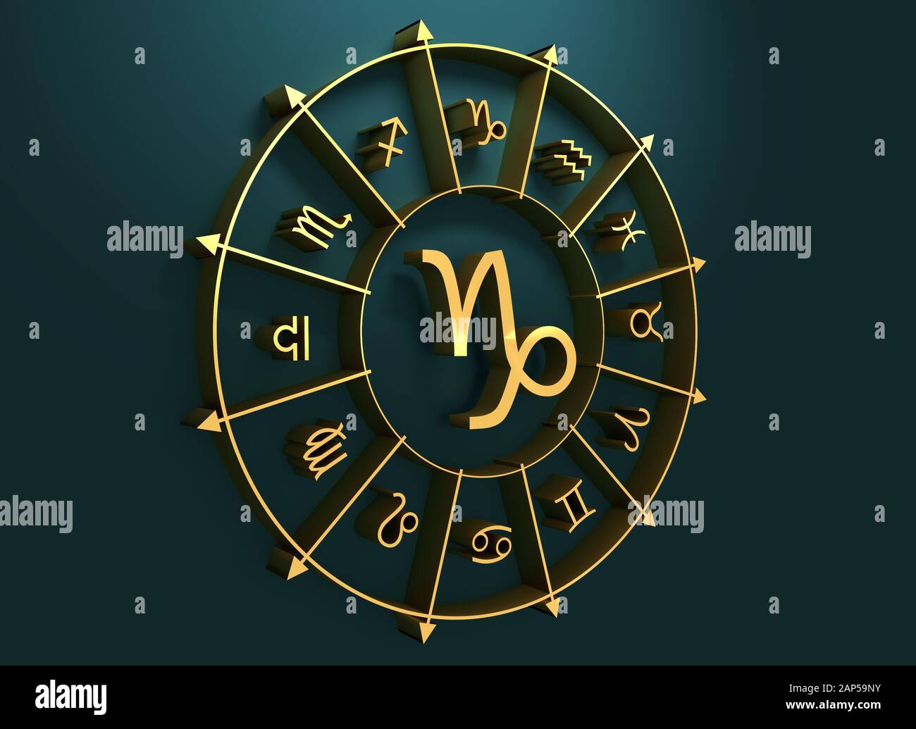 Goat astrology sign. Golden astrological symbol. 3D rendering Stock ...
