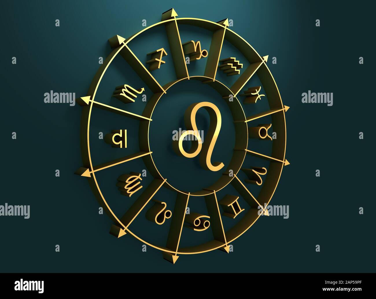 lion astrology sign. Golden astrological symbol. 3D rendering Stock ...