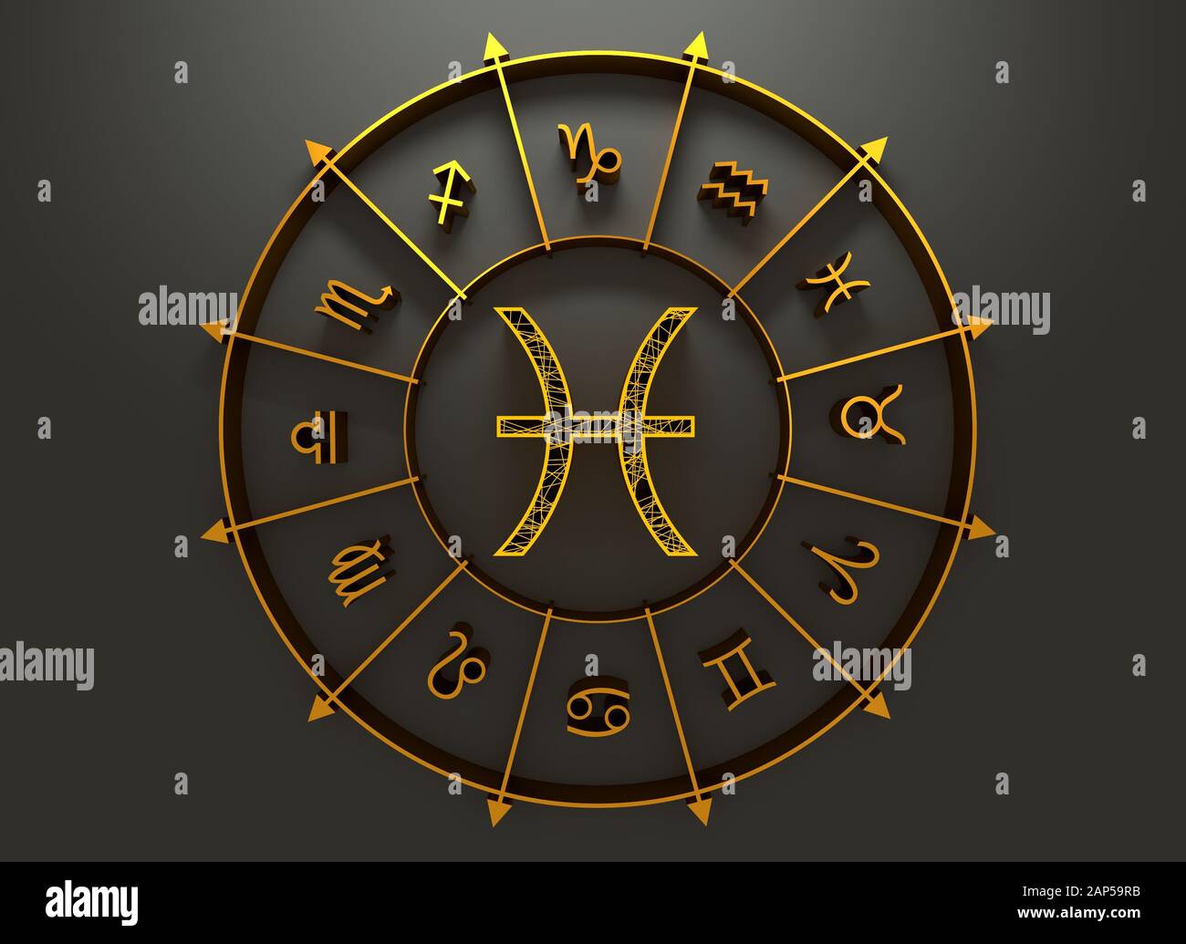 fish astrology sign. Yellow astrological symbol in the circle of others ...