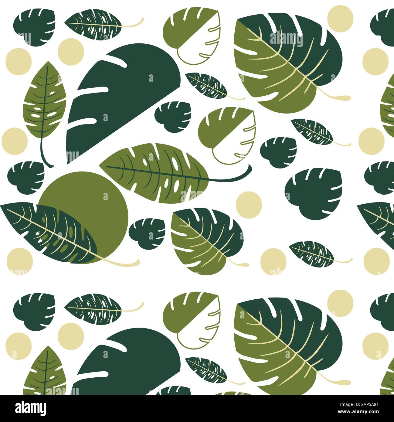 Flat vector design seamless pattern - tropical leaves. Beautiful fern ...