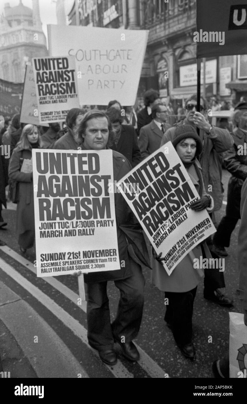 Anti Racism 1970s London UK. United Against Racialism Labour Party and ...