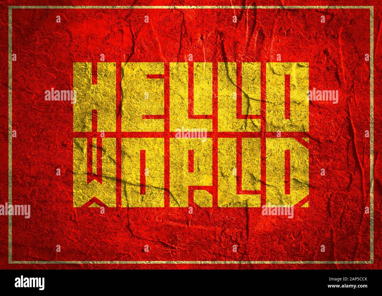 Hello world. Motivation typography quote. Edged letters font. Concrete ...