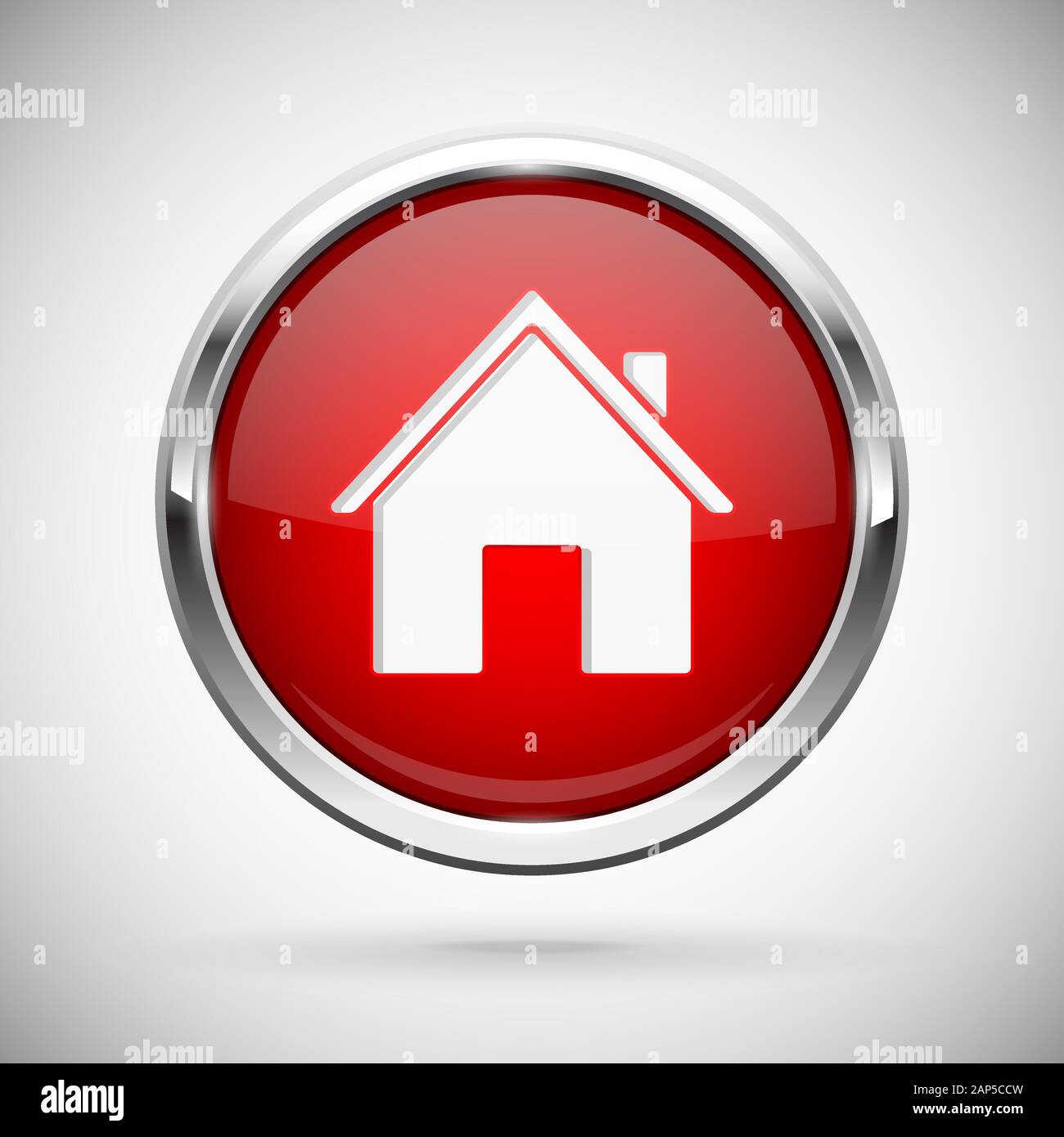 Closed icon. Red shiny 3d button with metal frame and locked home ...