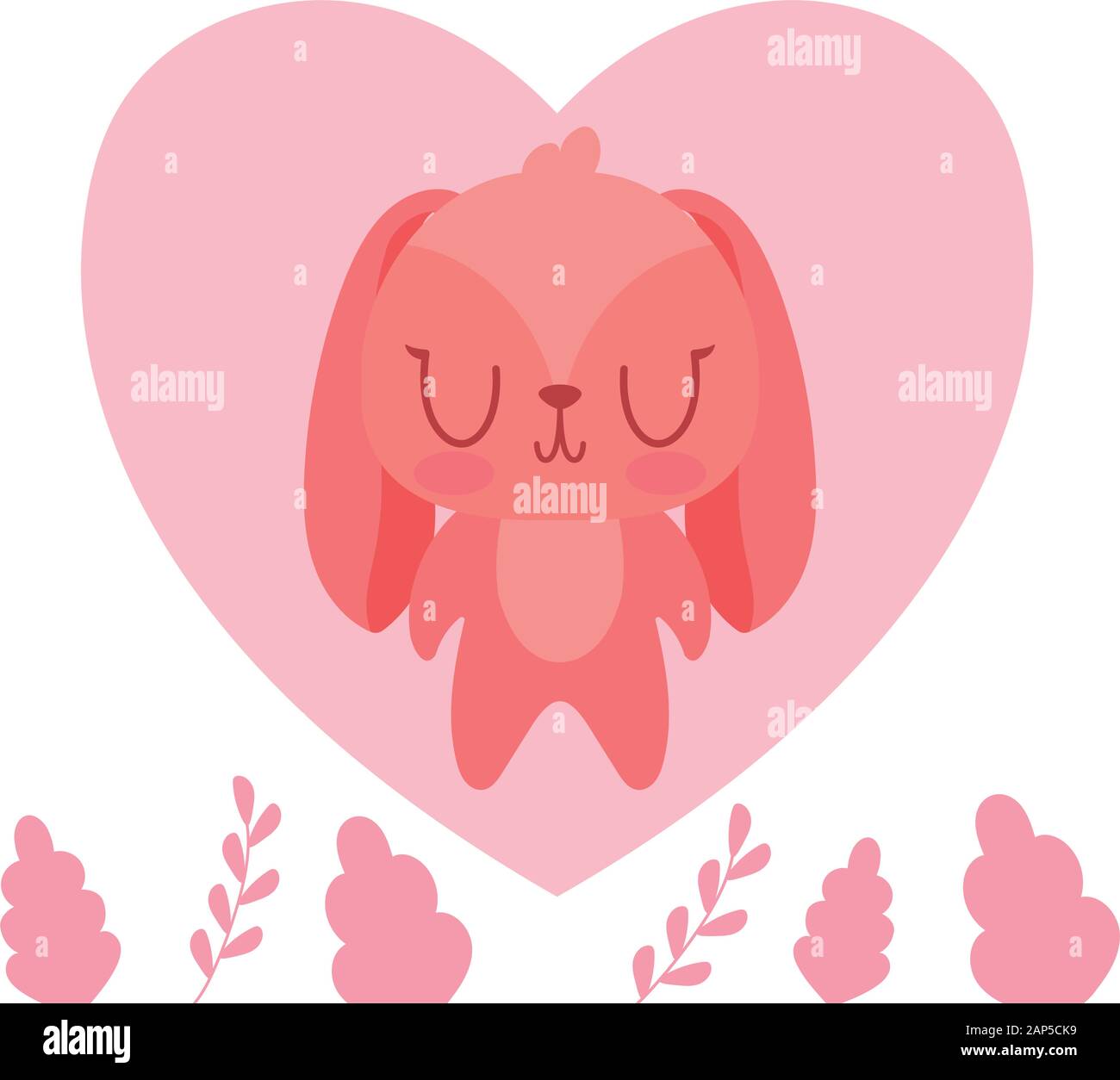 Rabbit cartoon heart and leaves design of love passion romantic ...