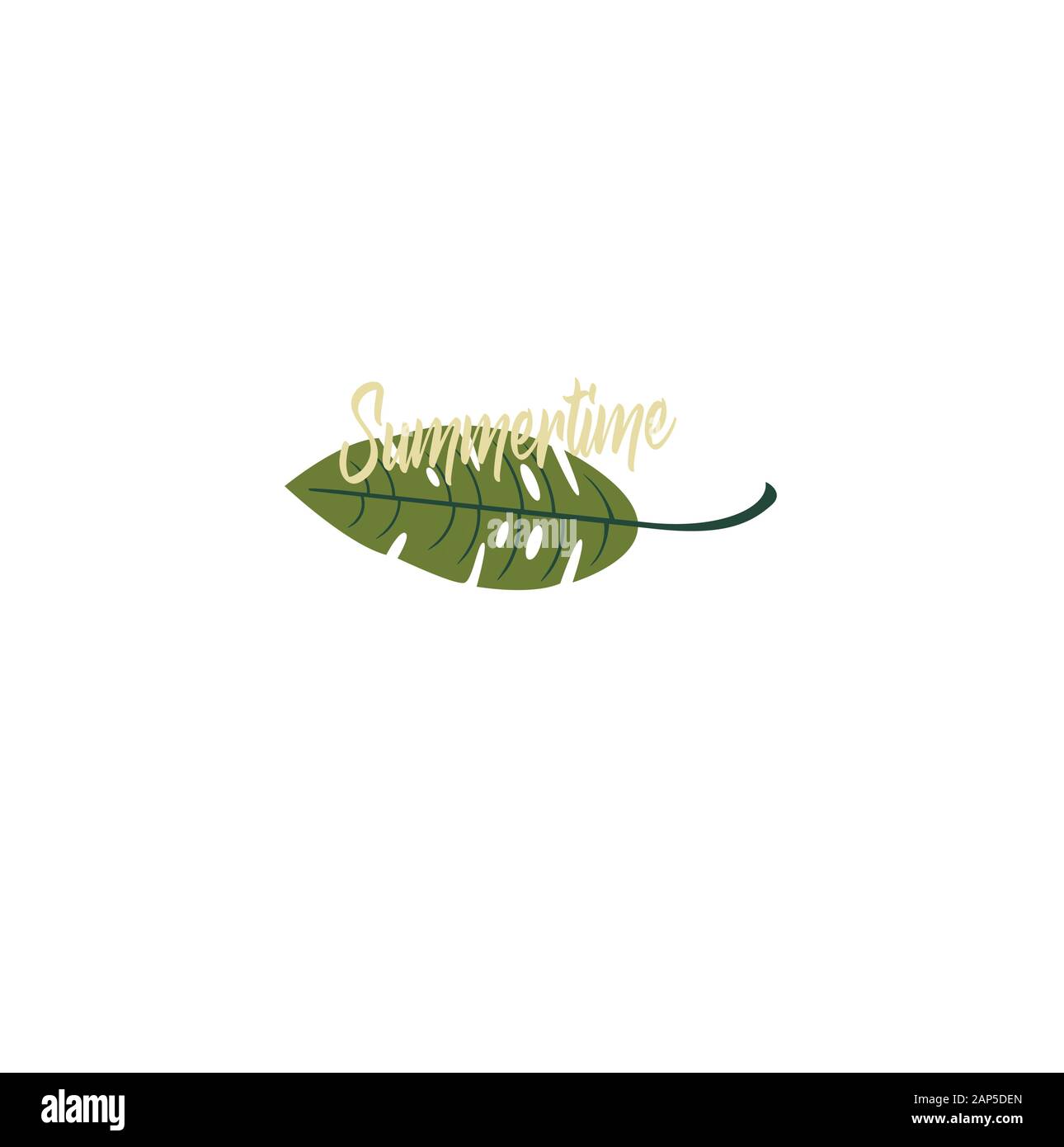 Summer vector logo tropical leaf closeup. Summer time - an exotic plant ...