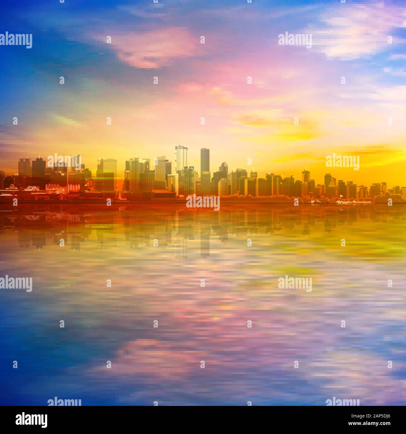 abstract spring background with gold sunset pink sky and silhouette of ...