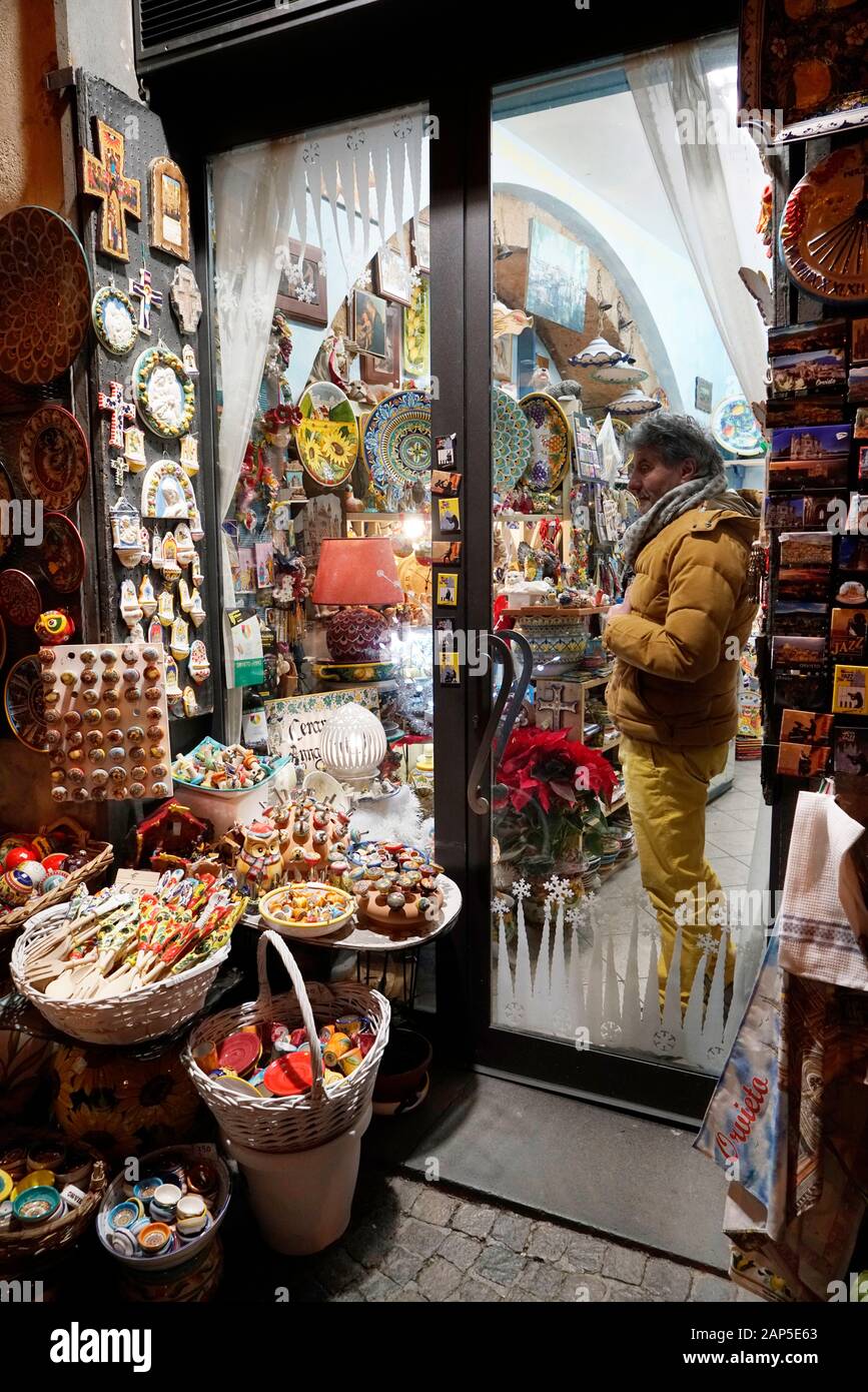 Shops of local and typical products in the center of Orvieto,Umbria ...