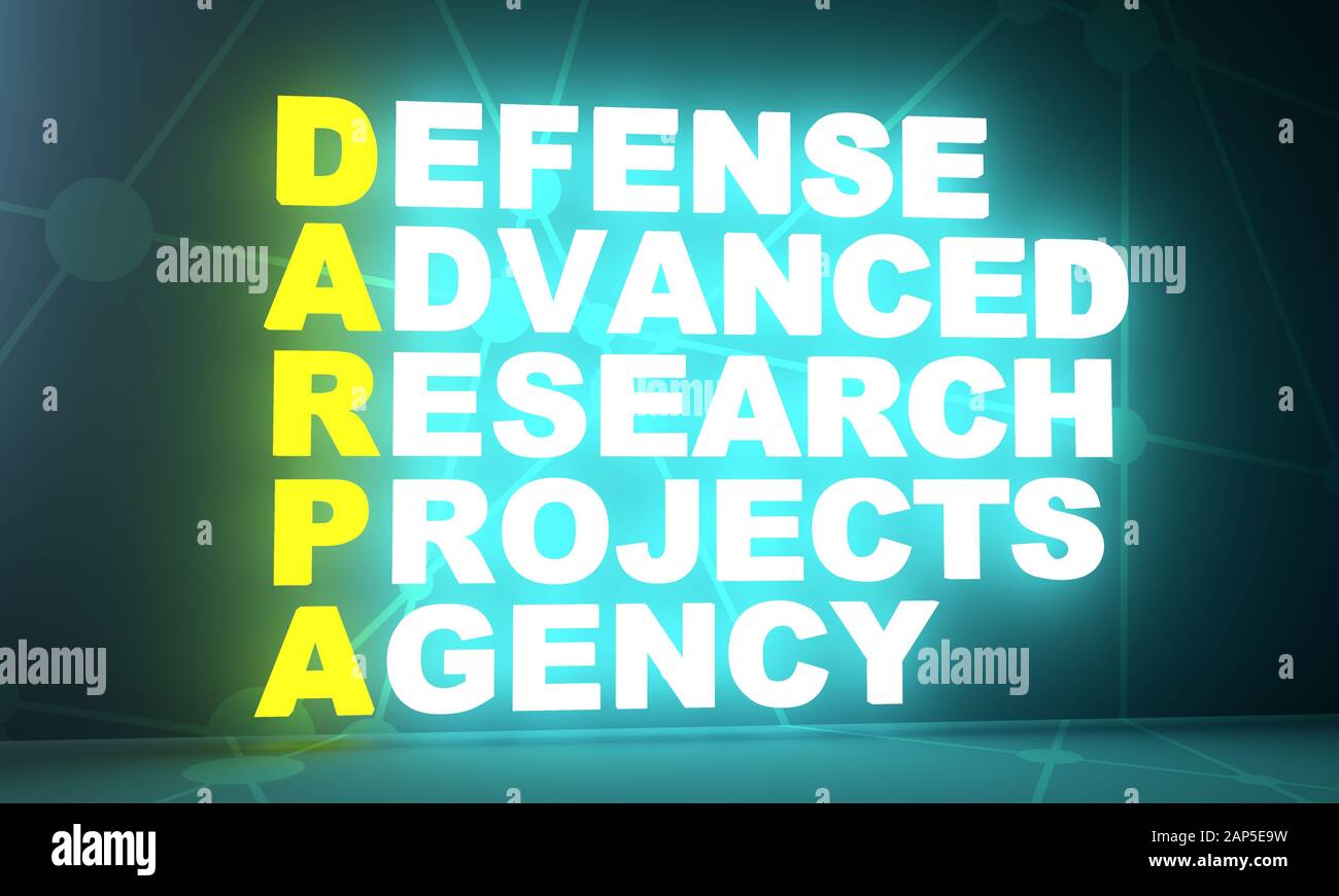 Acronym DARPA - Defense Advanced Research Projects Agency. 3D rendering ...
