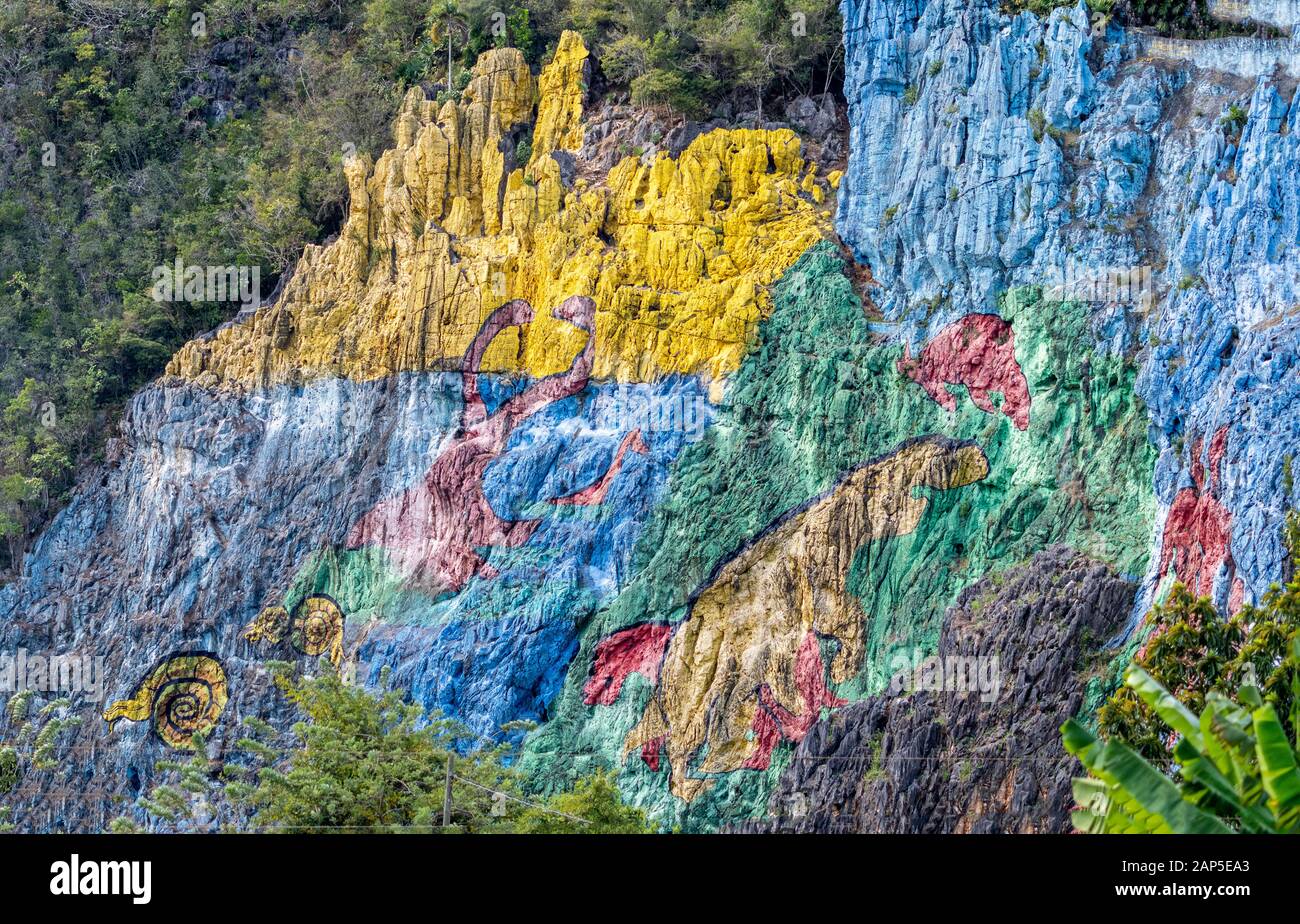 The beautiful colors of the Mural of Prehistory , Vinales, Cuba Stock ...