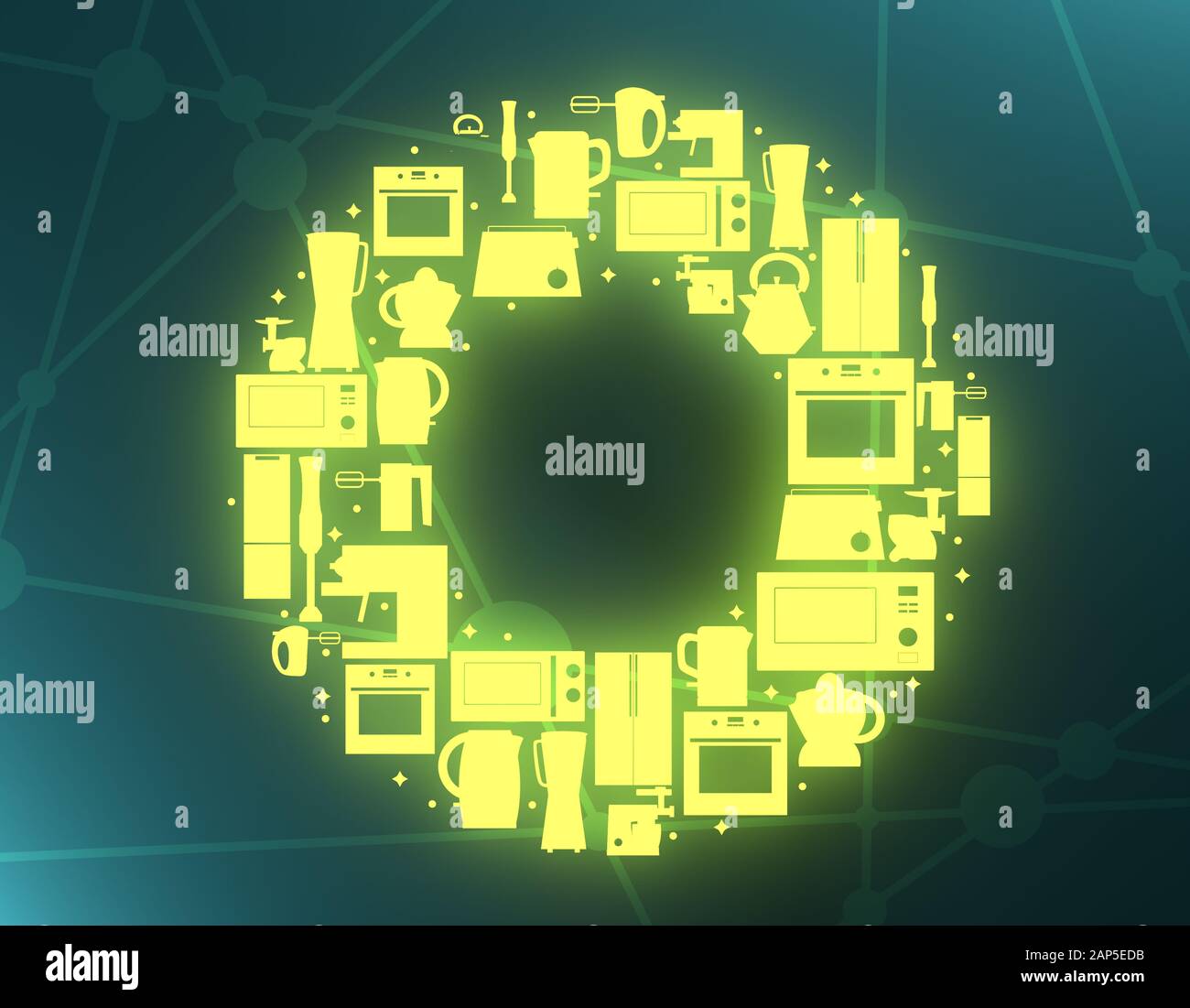 Circle frame with appliances icons. Set of domestic electric machines ...