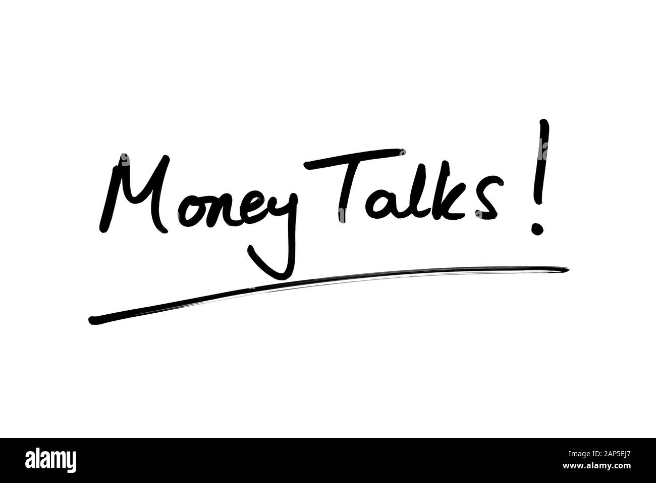 Money Talks! handwritten on a white background Stock Photo - Alamy