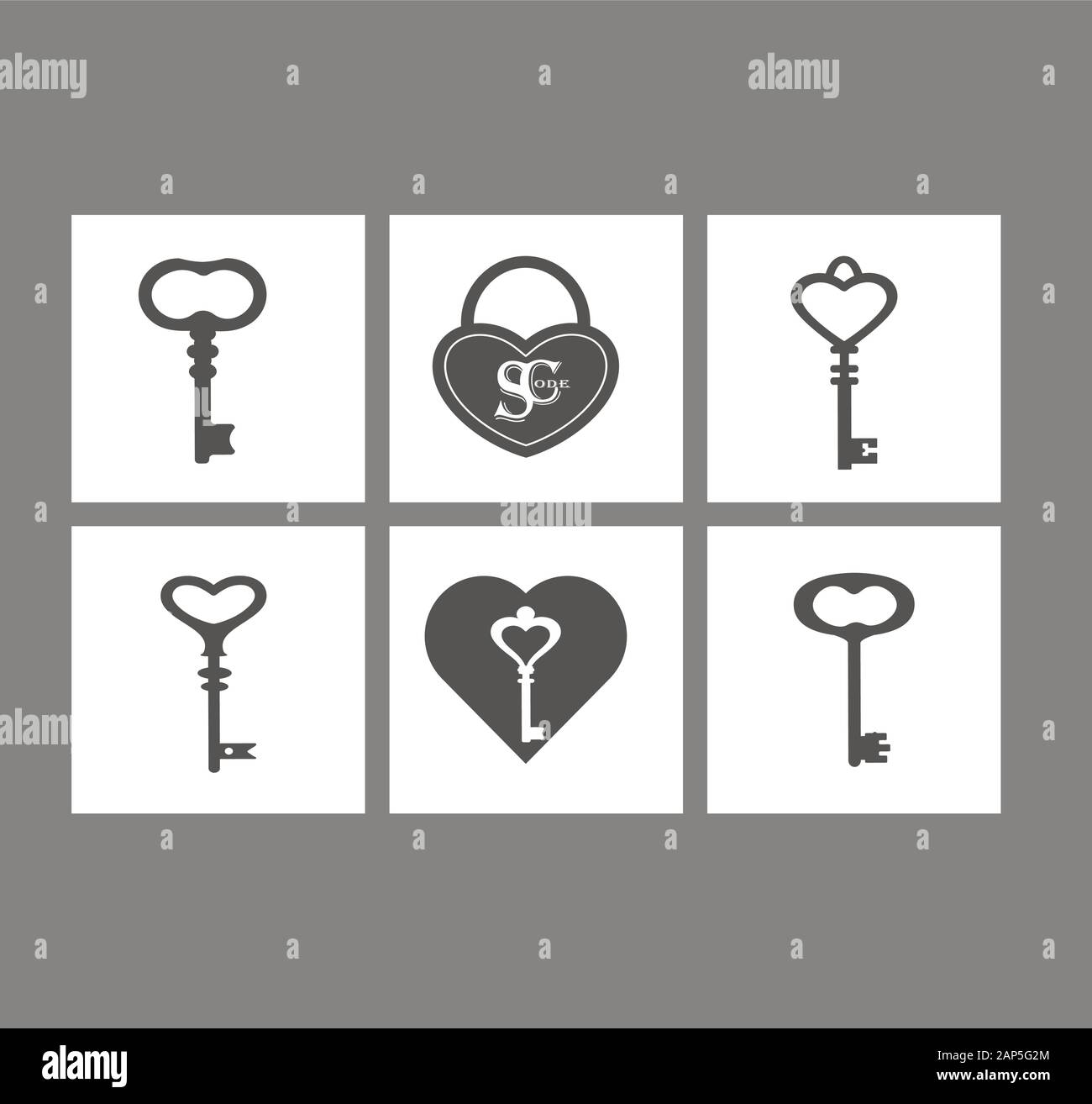 Vector set flat design icons of vintage keys and door locks, keyholes ...