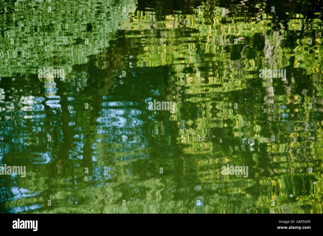 Green reflections on moving water surface creating an interesting pattern Stock Photo - Alamy