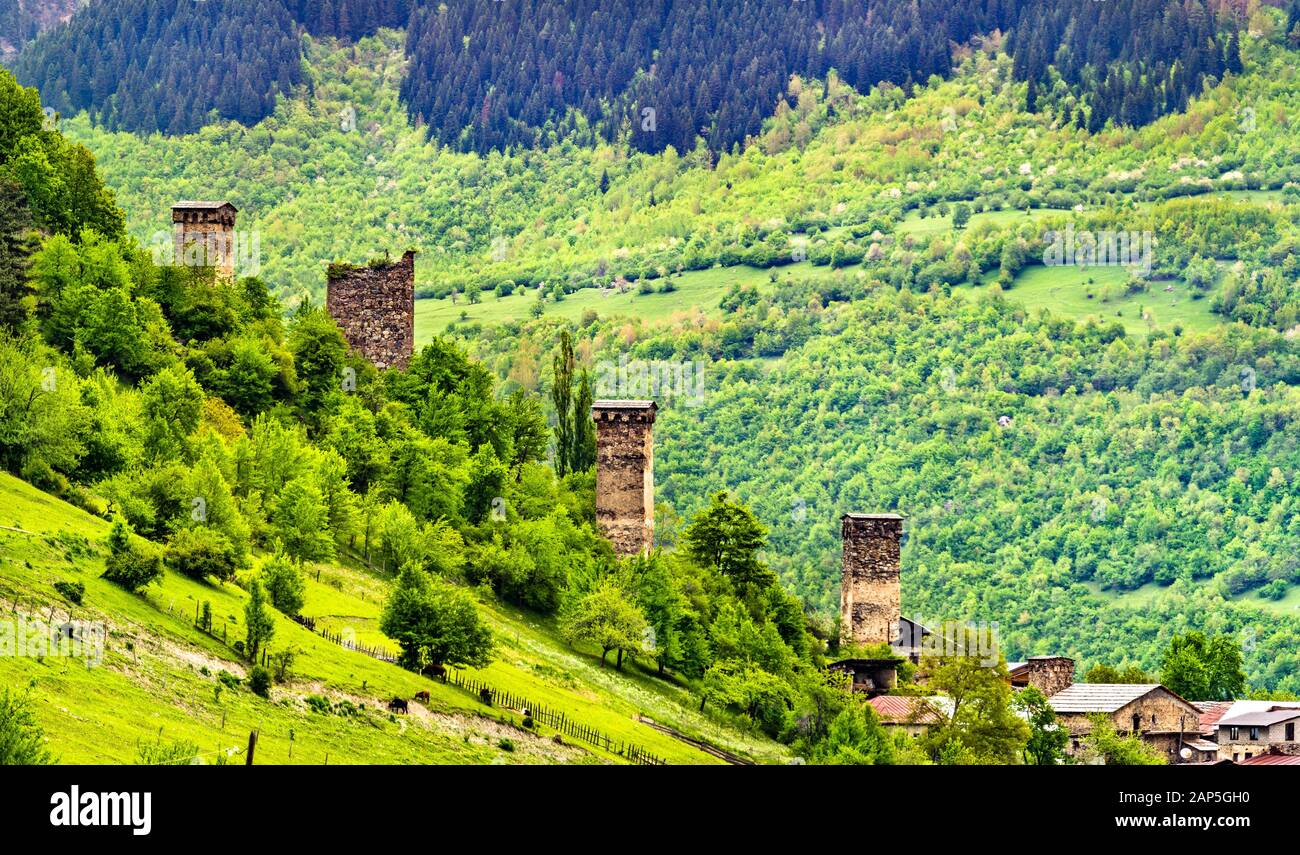 Mestia Valley With Traditional Old Georgian Towers High Resolution ...