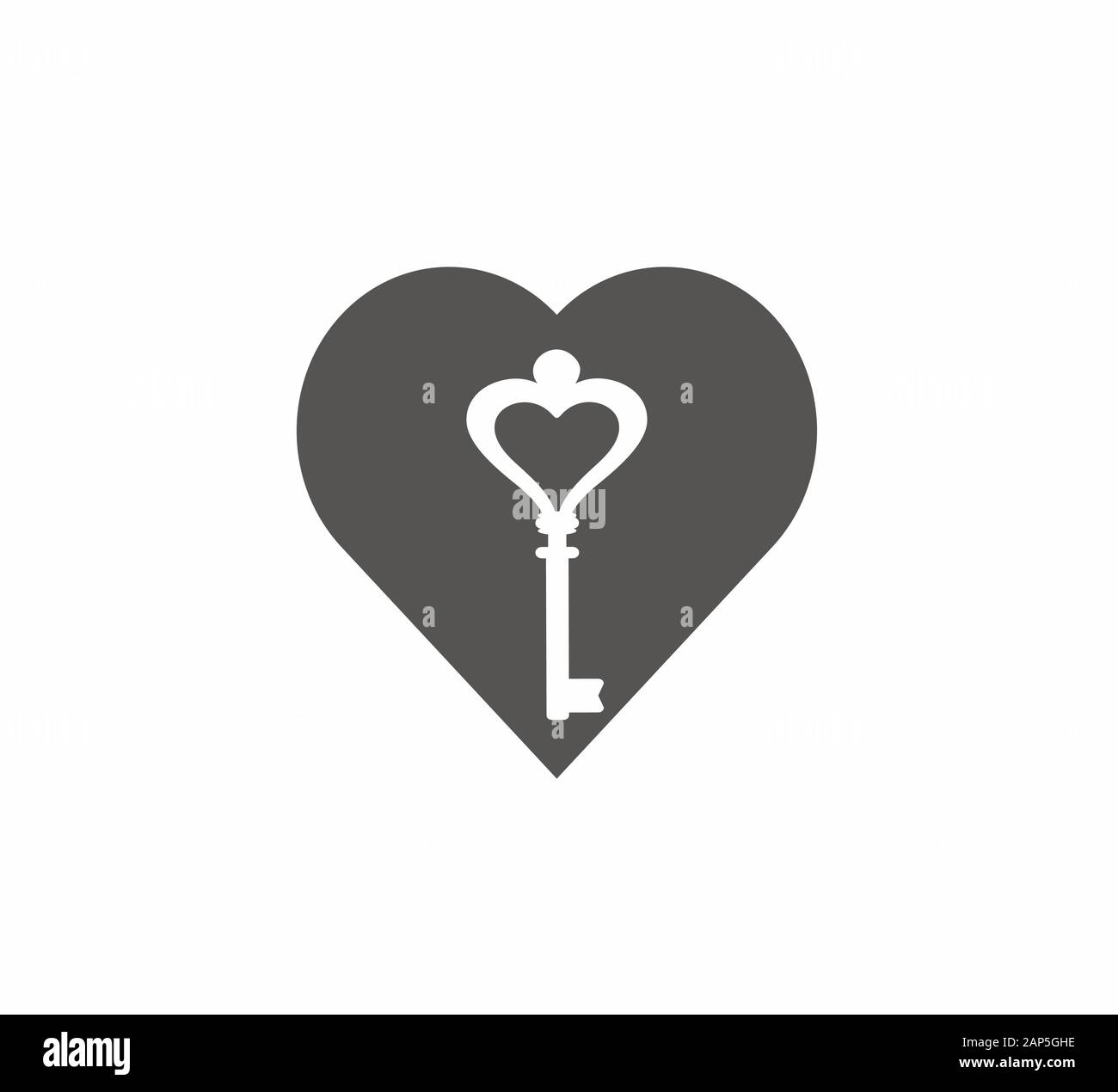 Vector icon heart and key close-up. Vector gray heart icon with ...
